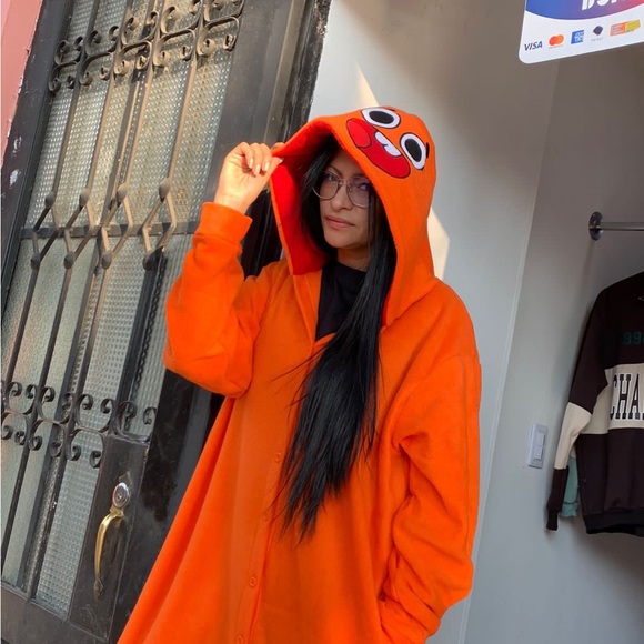 kigus | Jackets & Coats | Darwin Orange Cartoon Face Pajama The Word ...